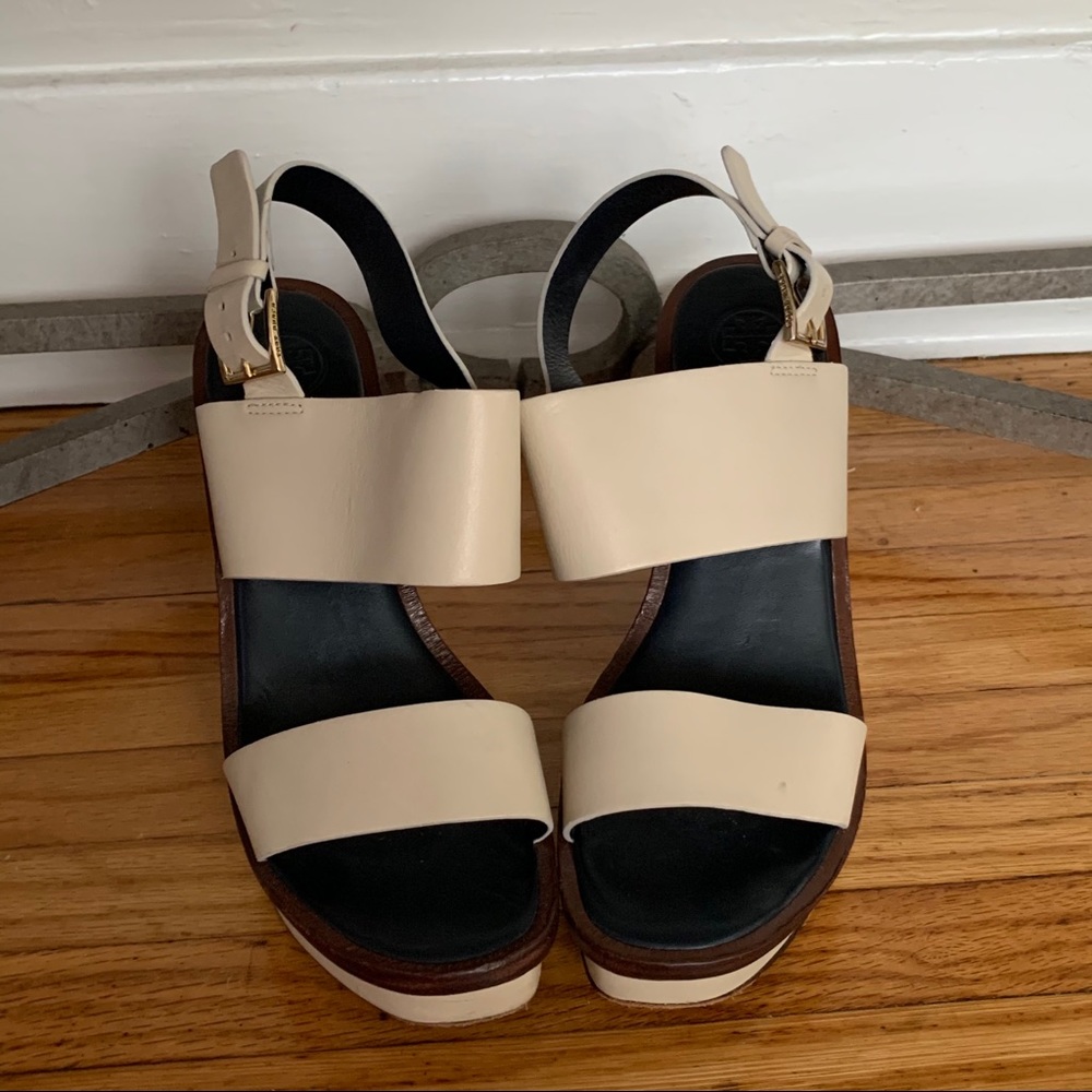 Tory Burch Wedge Platform Sandal Ivory Size 8 Euc - Gem